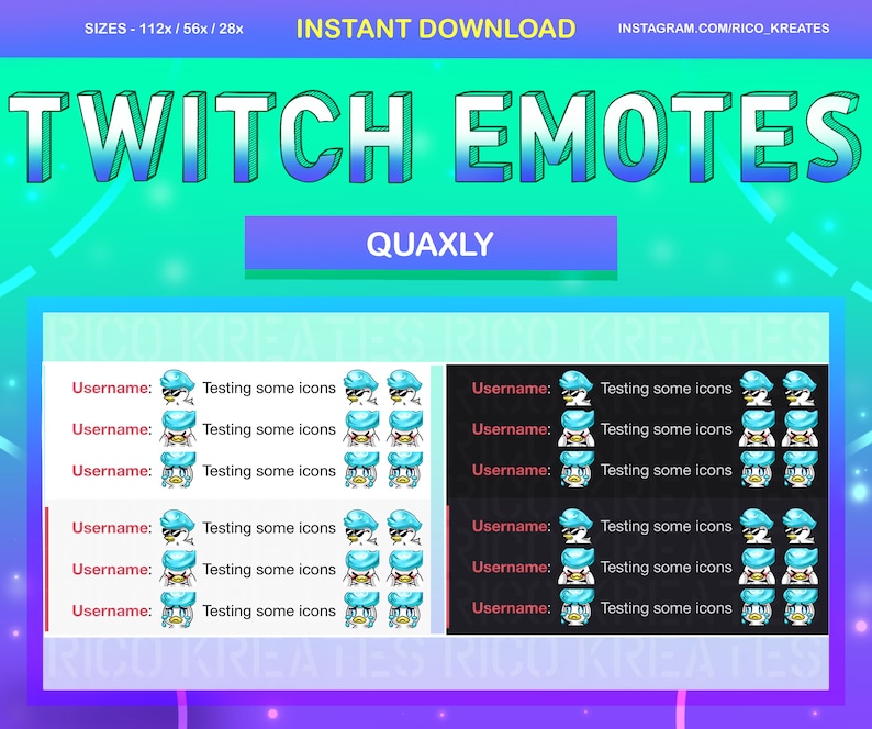 Quaxly Twitch Emote Pack 112x112 / 56x56 / 28x28 Twitch, Discord ...