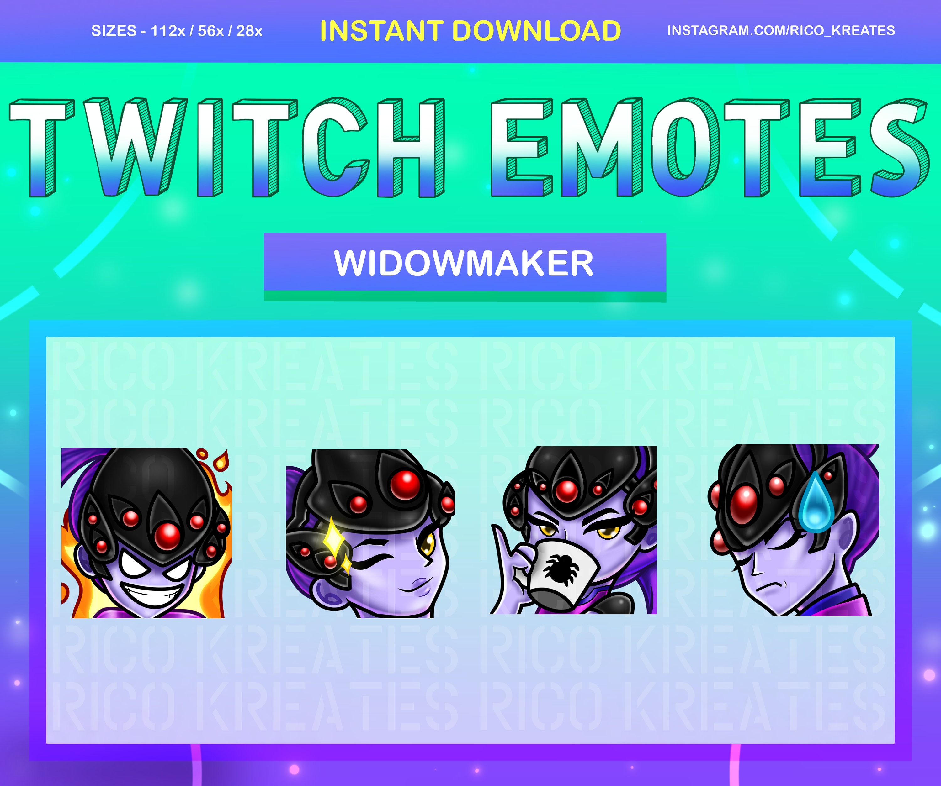 Widowmaker Overwatch Twitch Emote Pack 112x112 / 56x56 / 28x28 - Twitch ...