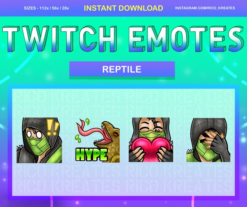 Reptile Mortal Kombat Twitch Emote Pack 112x112 / 56x56 / 28x28 ...