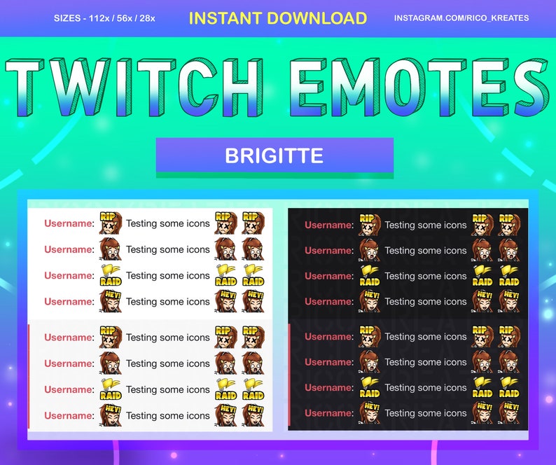Brigitte Overwatch Twitch Emote Pack 112x112 / 56x56 / 28x28 - Twitch ...