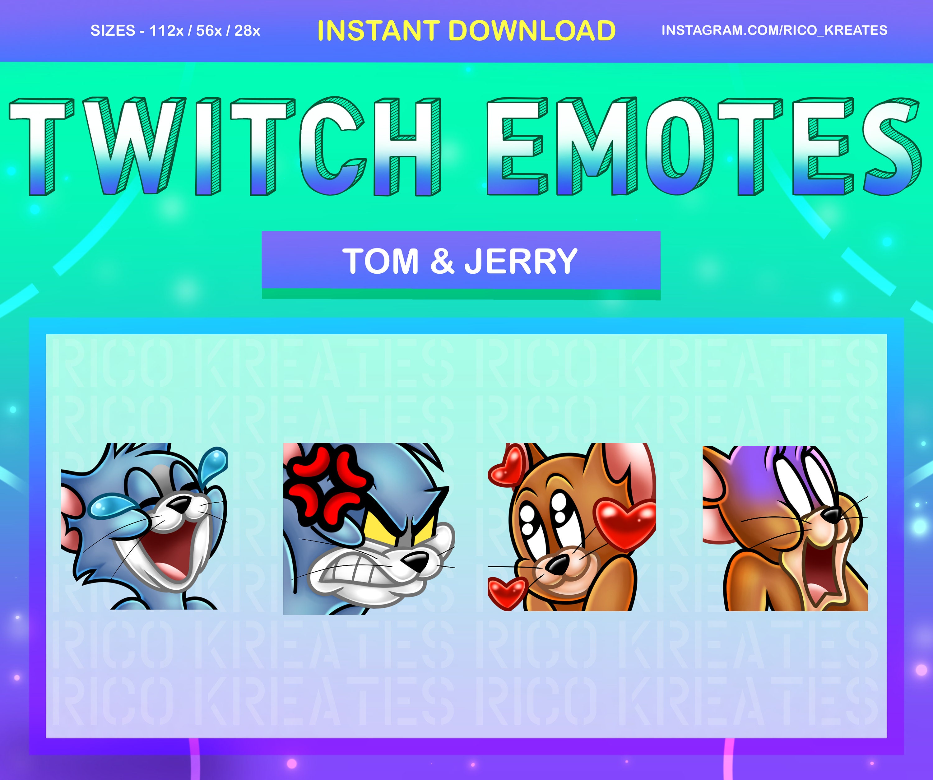 Tom and Jerry Emote Pack 112x112 / 56x56 / 28x28 - Twitch, Discord ...