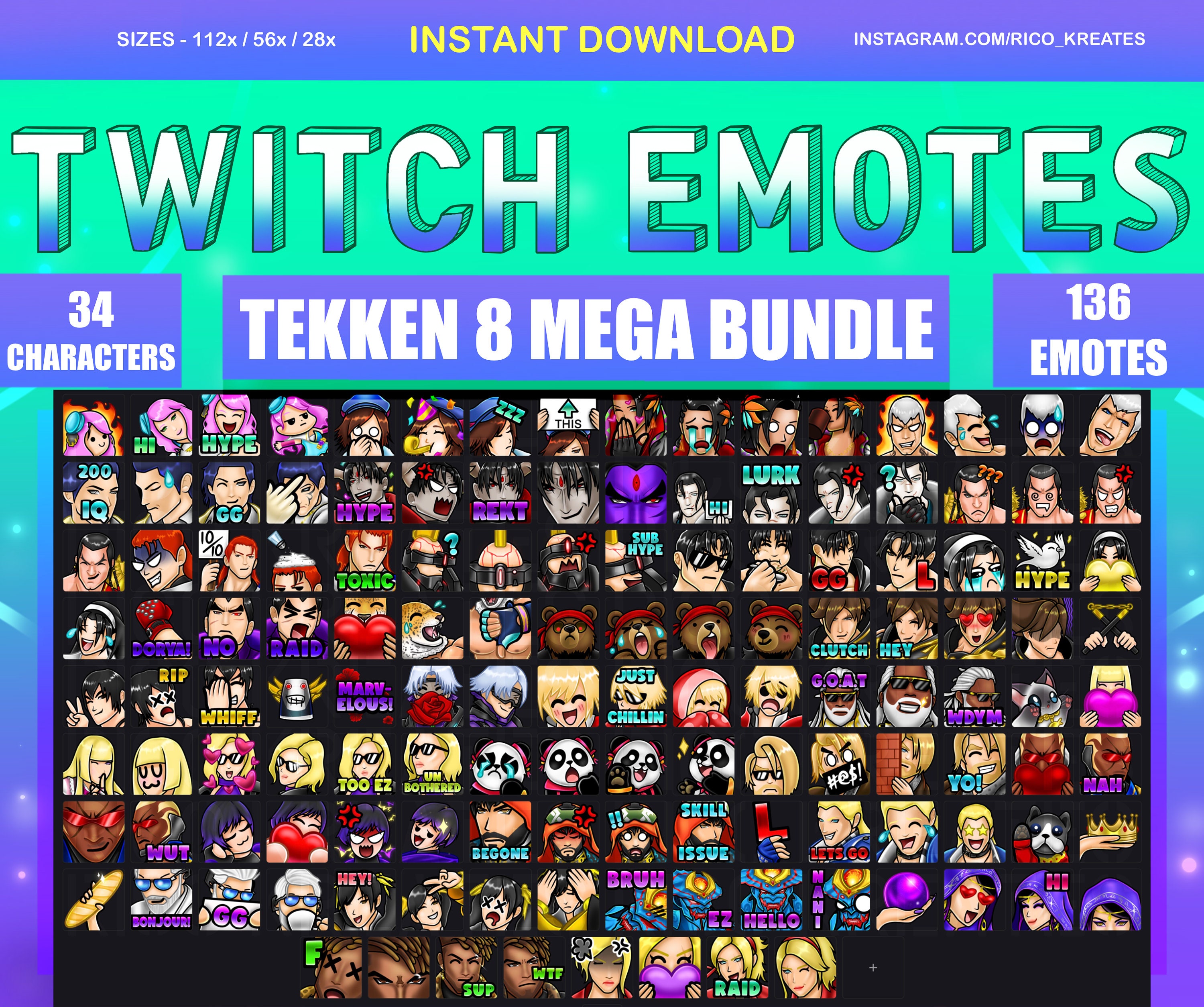 Tekken 8 Mega Twitch Emote Bundle 112x112 / 56x56 / 28x28 - Twitch ...