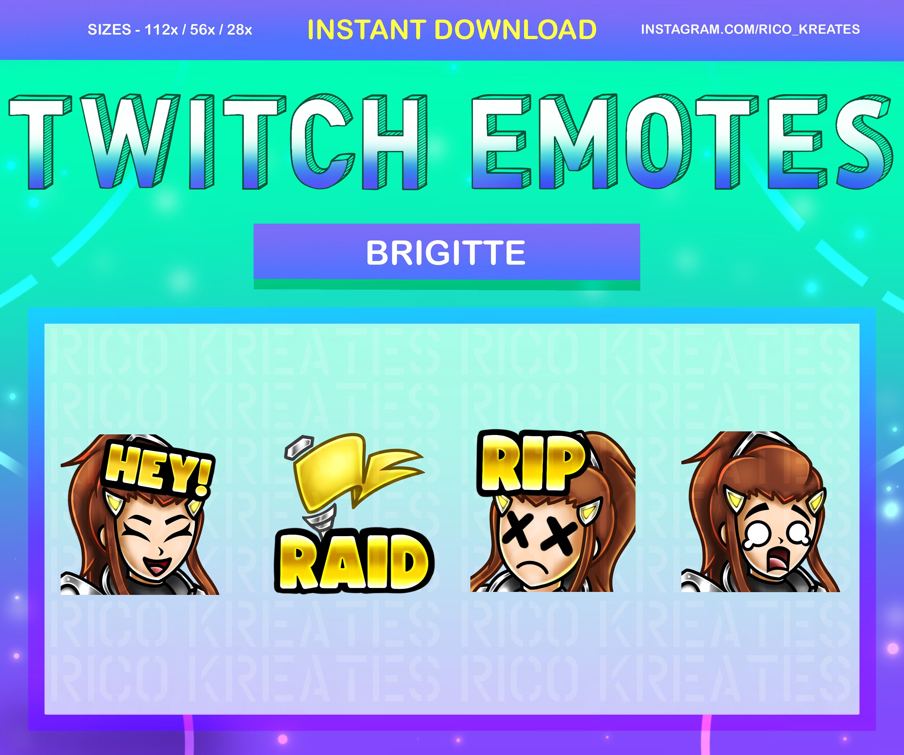 Brigitte Overwatch Twitch Emote Pack 112x112 / 56x56 / 28x28 - Twitch ...