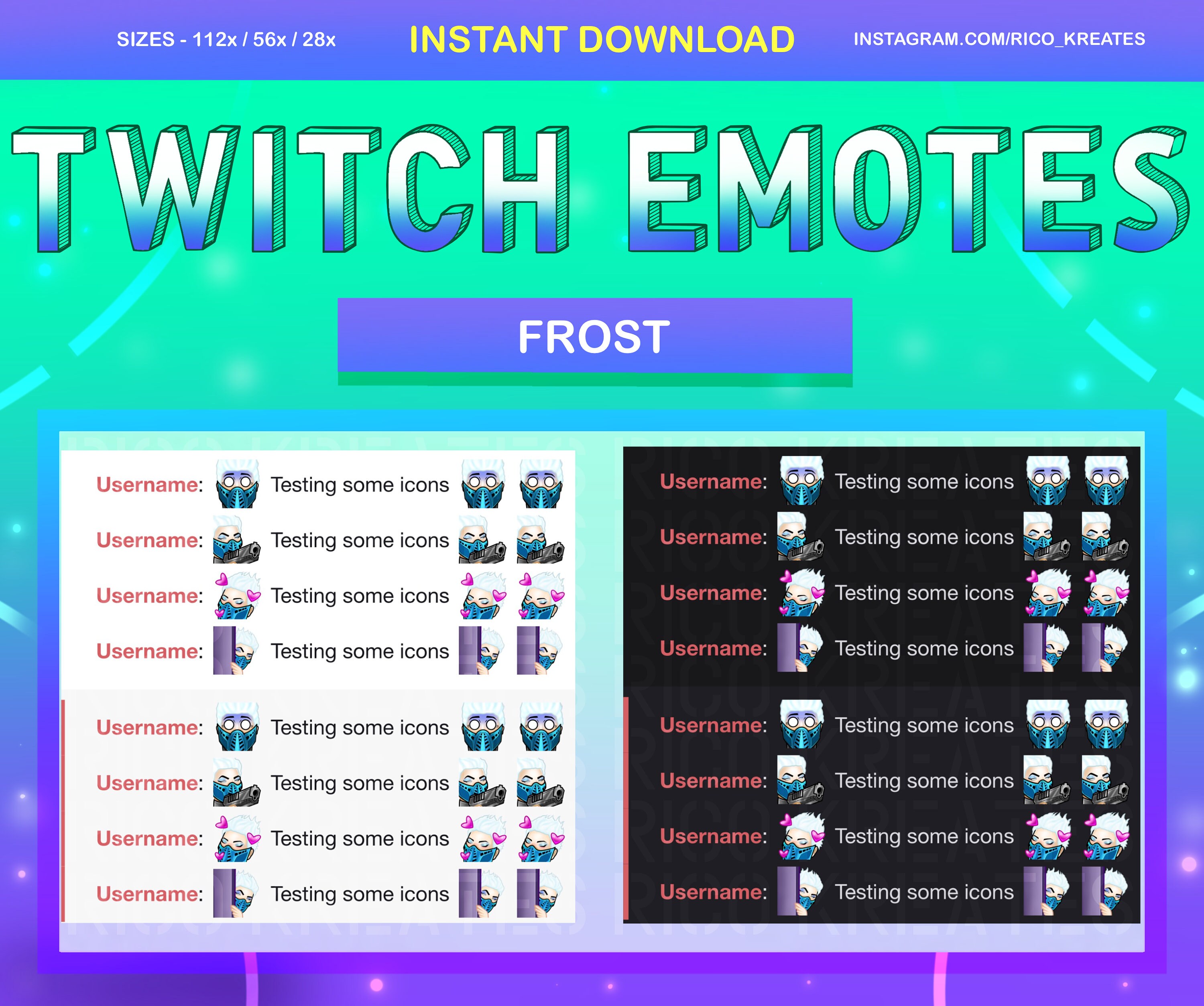 Frost Mortal Kombat Twitch Emote Pack 112x112 / 56x56 / 28x28 - Twicth ...