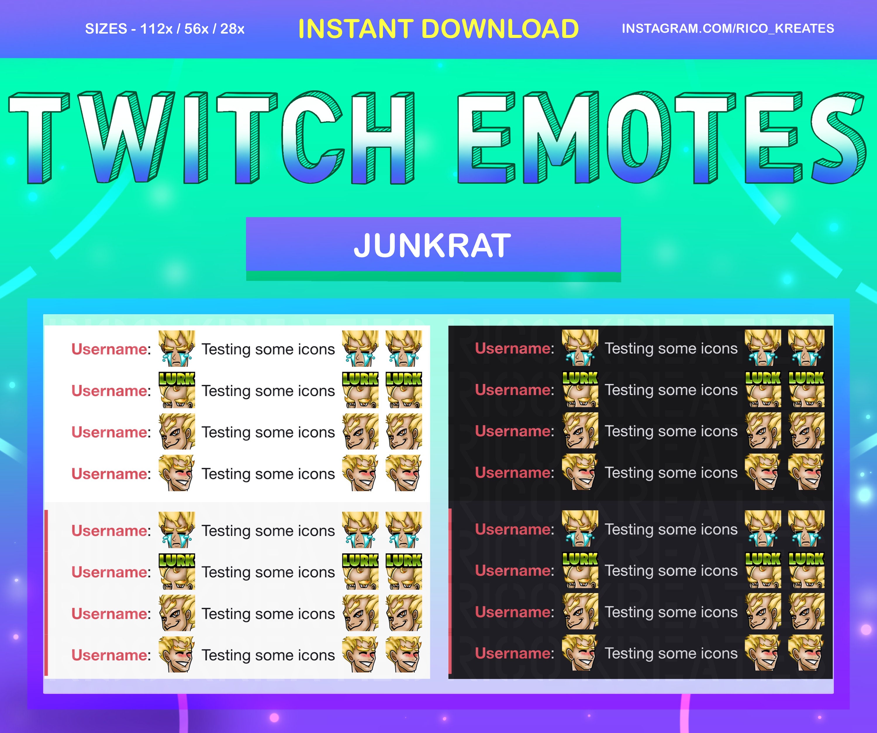 Junkrat Overwatch Twitch Emote Pack 112x112 / 56x56 / 28x28 - Twitch ...