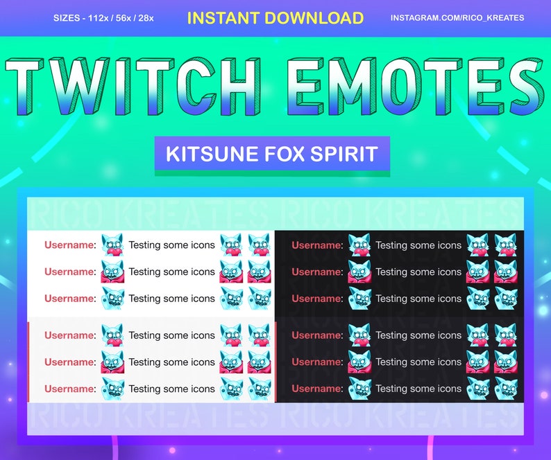 Kiriko Kitsune Fox Spirit Twitch Emote Pack 112x112 / 56x56 / 28x28 ...