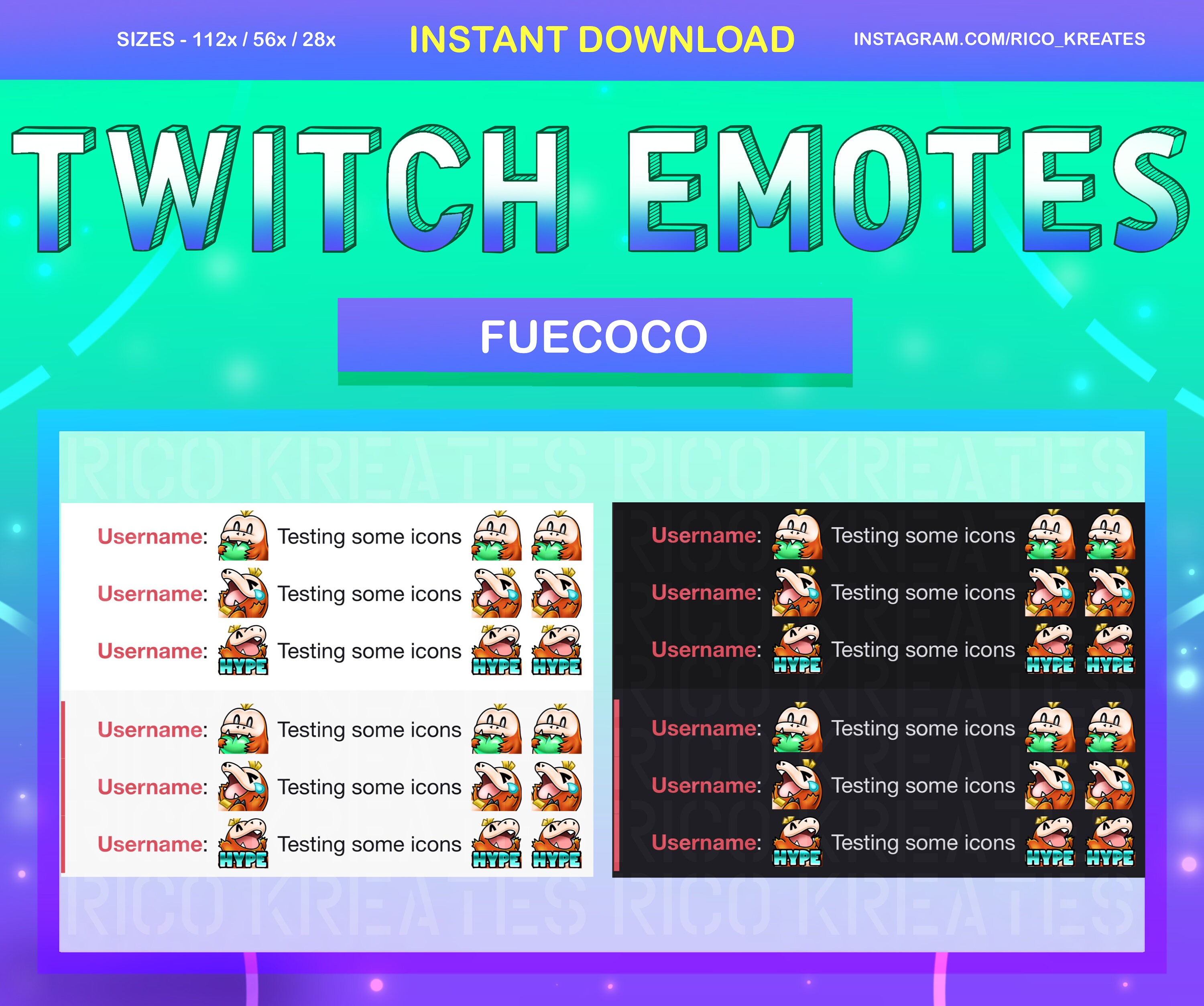 Fuecoco Twitch Emote Pack 112x112 / 56x56 / 28x28 Twitch, Discord ...