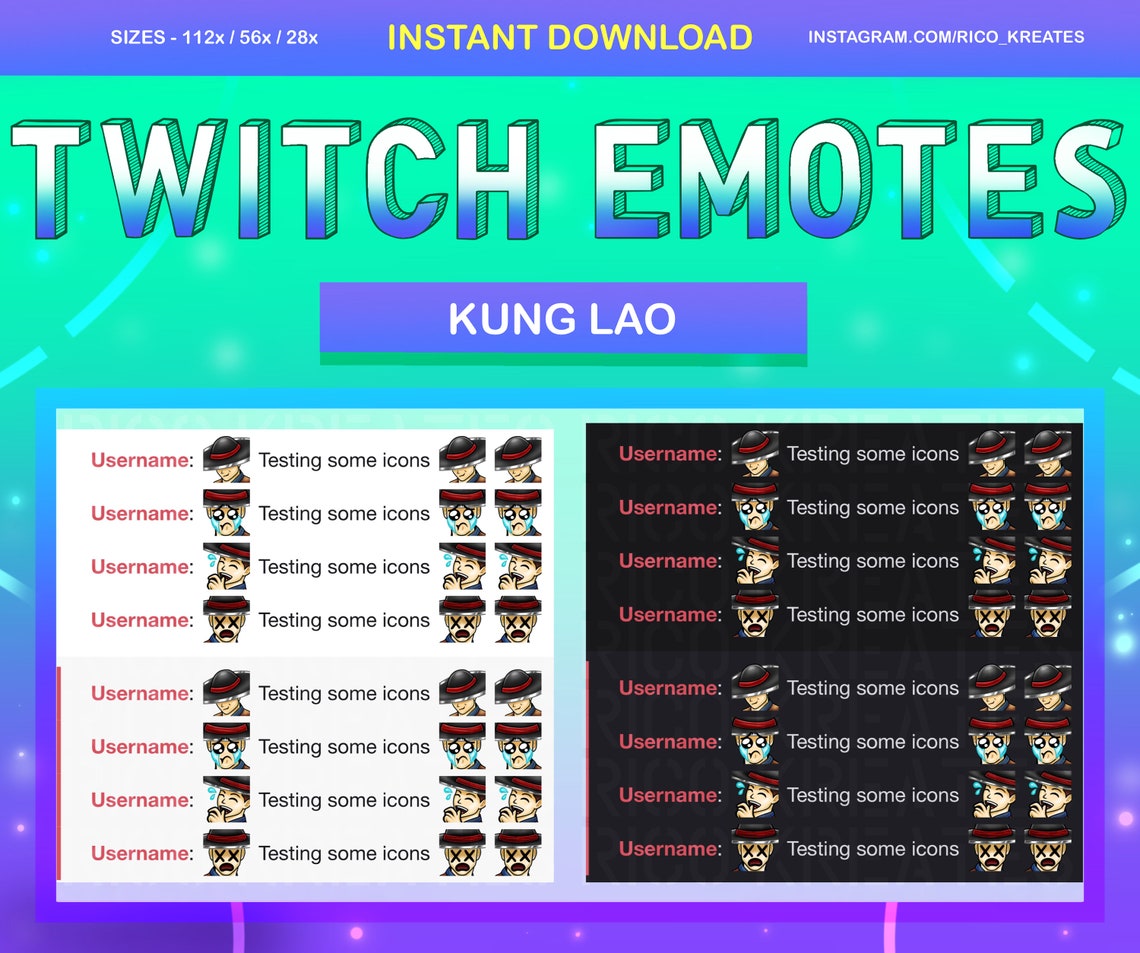 Kung Lao Mortal Kombat Twitch Emote Pack 112x112 / 56x56 / 28x28 Twitch ...
