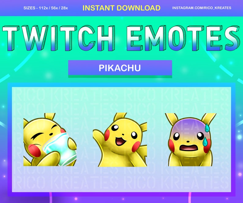 Pikachu Emote Pack 112x112 / 56x56 / 28x28 - Twitch, Youtube, Discord ...