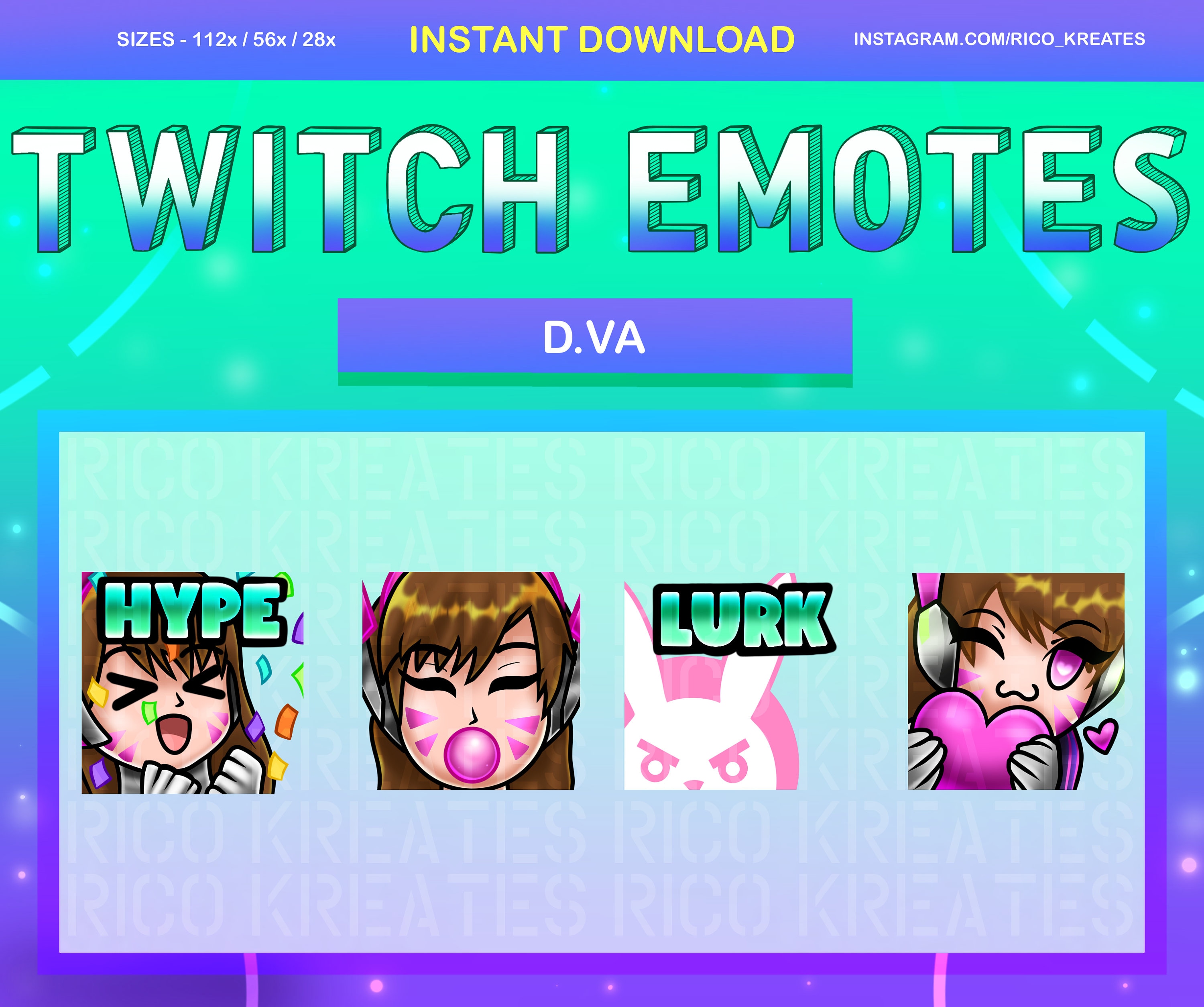 Dva Overwatch Twitch Emote Pack 112x112 / 56x56 / 28x28 - Twitch ...
