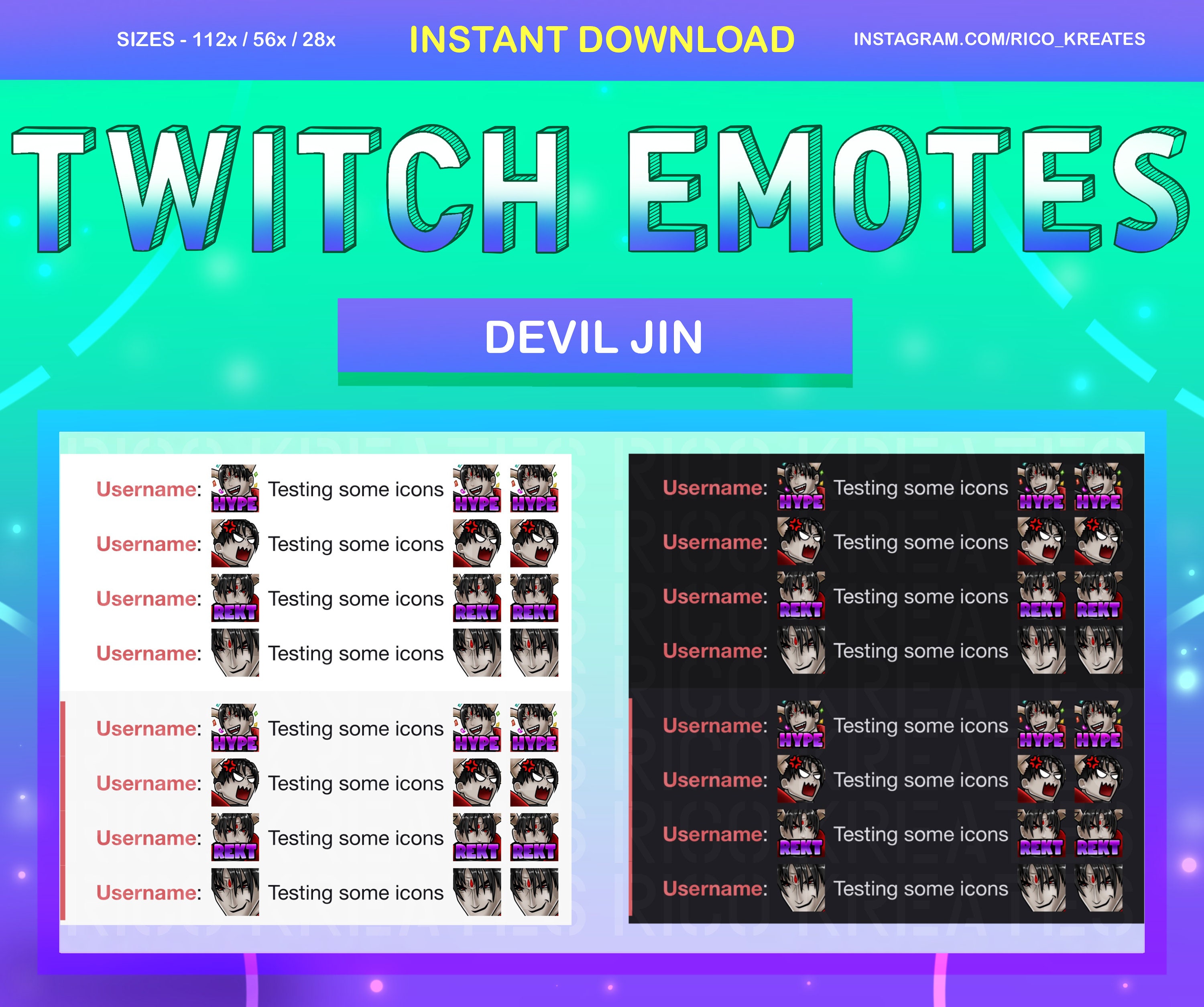 Devil Jin Tekken 8 Twitch Emote Pack 112x112 / 56x56 / 28x28 - Twitch, Discord, Youtube, Tekken ...