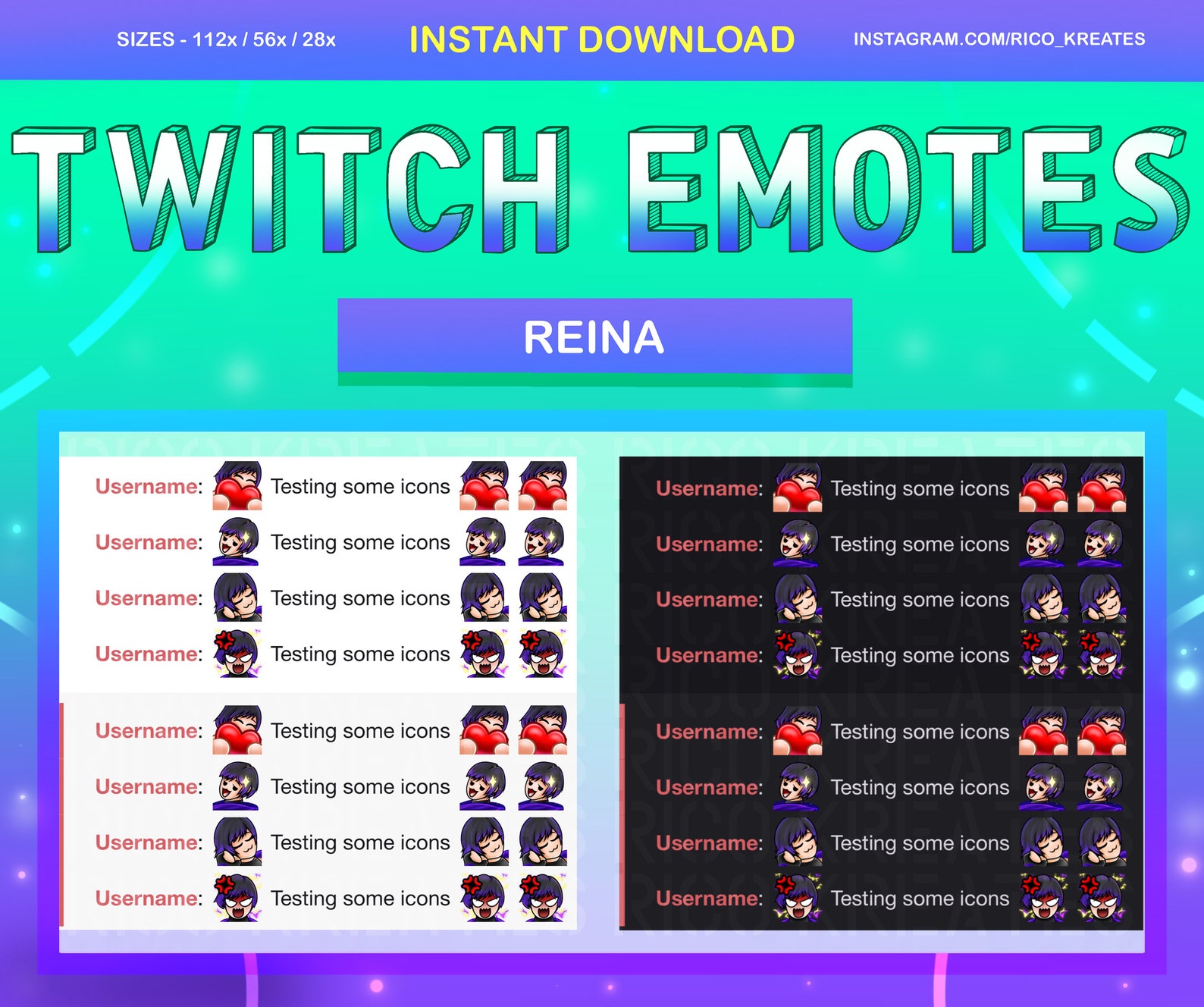 Reina Tekken 8 Twitch Emote Pack 112x112 / 56x56 / 28x28 - Twitch ...
