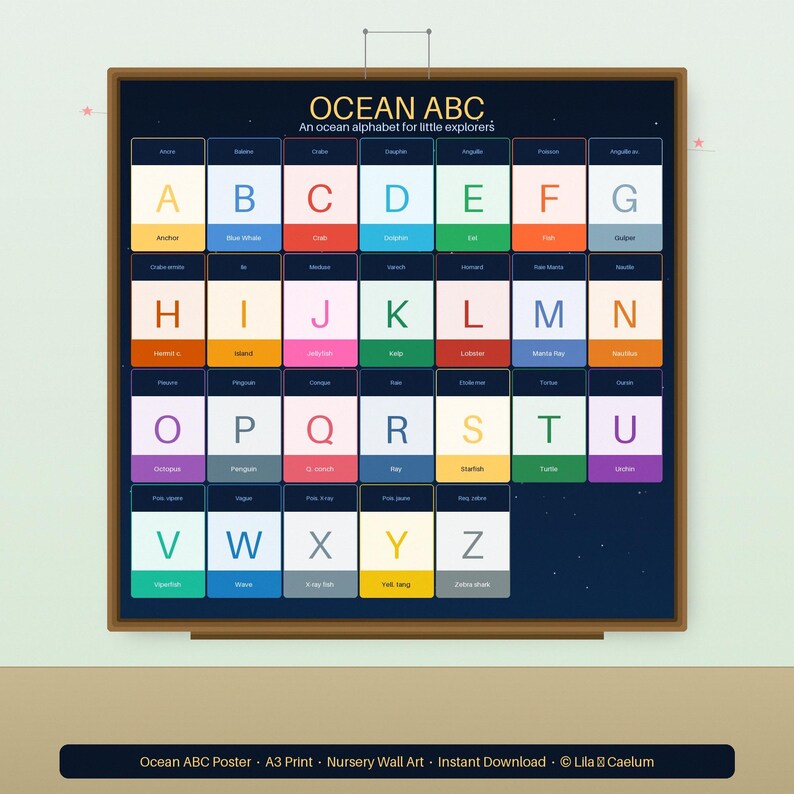 Ocean ABC Alphabet Poster Printable | English French Bilingual ...