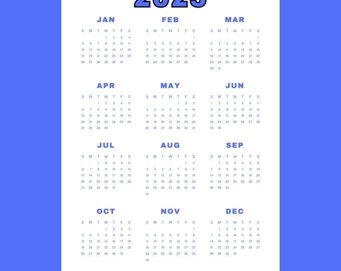 2025 Calendar- 12 Month - Single Page - PDF - Instant Download ...