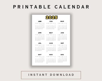 2025 Calendar- 12 Month - Single Page - PDF - Instant Download ...