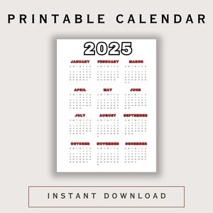 2025 Calendar- 12 Month - Single Page - PDF - Instant Download ...
