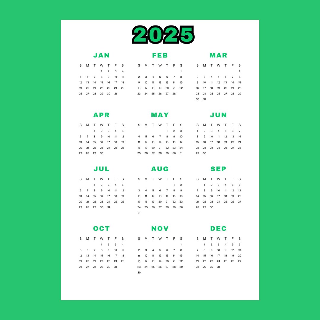 Calendario 2025 12 mesi Pagina singola PDF Download immediato Stampabile - Etsy Italia