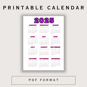 2025 Calendar- 12 Month - Single Page - PDF - Instant Download ...
