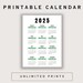2025 Calendar- 12 Month - Single Page - PDF - Instant Download ...