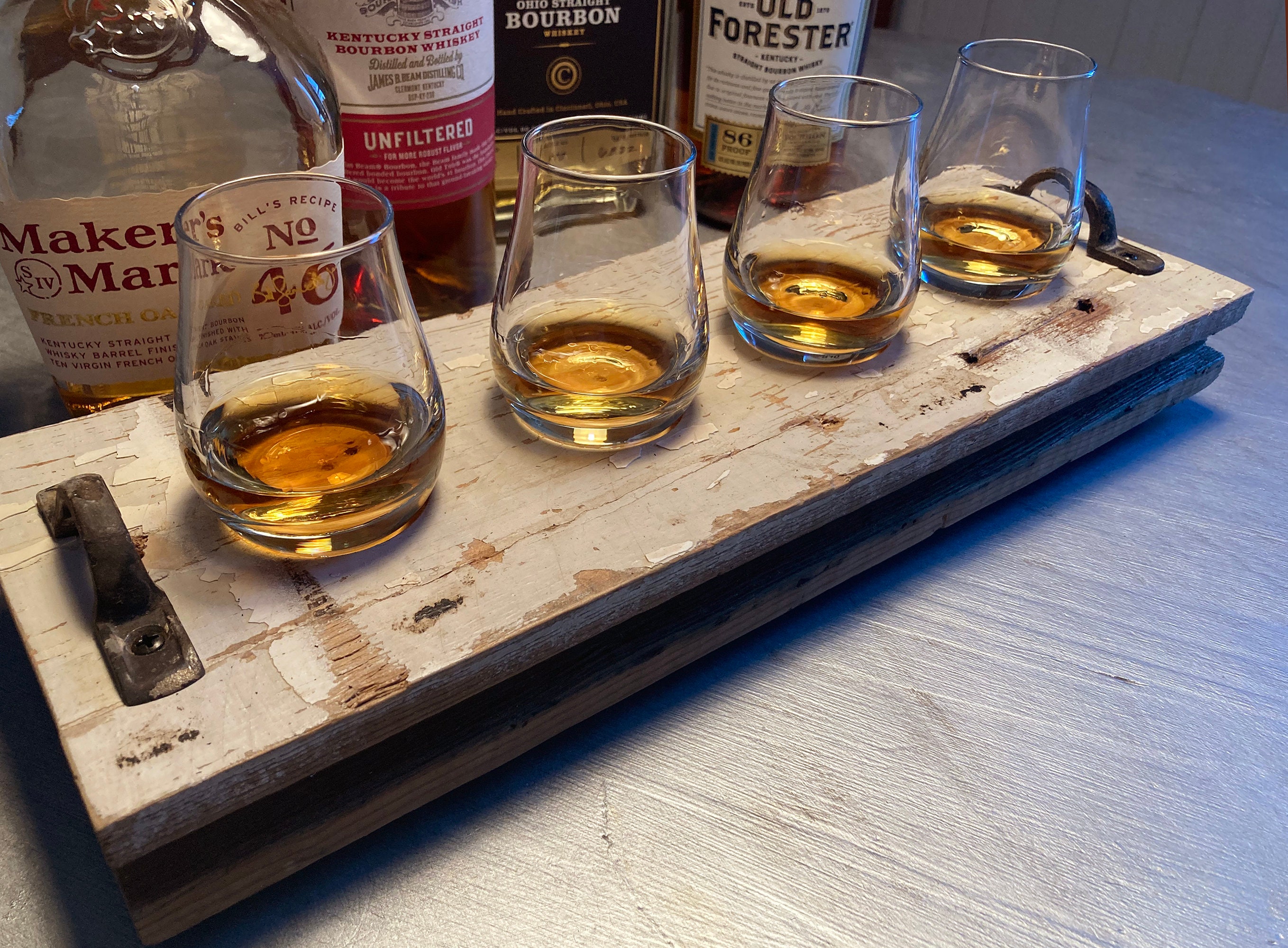 Whiskey Tasting Flight Board Reclaimed Barn Wood for Bourbon and Scotch ...