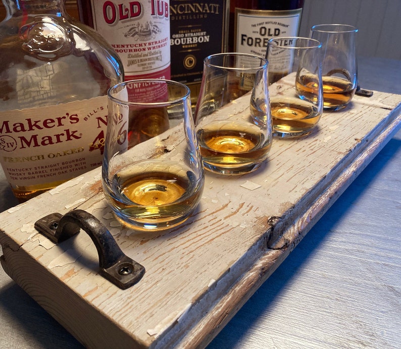 Whiskey Tasting Flight Board - Reclaimed Barn Wood for Bourbon and ...