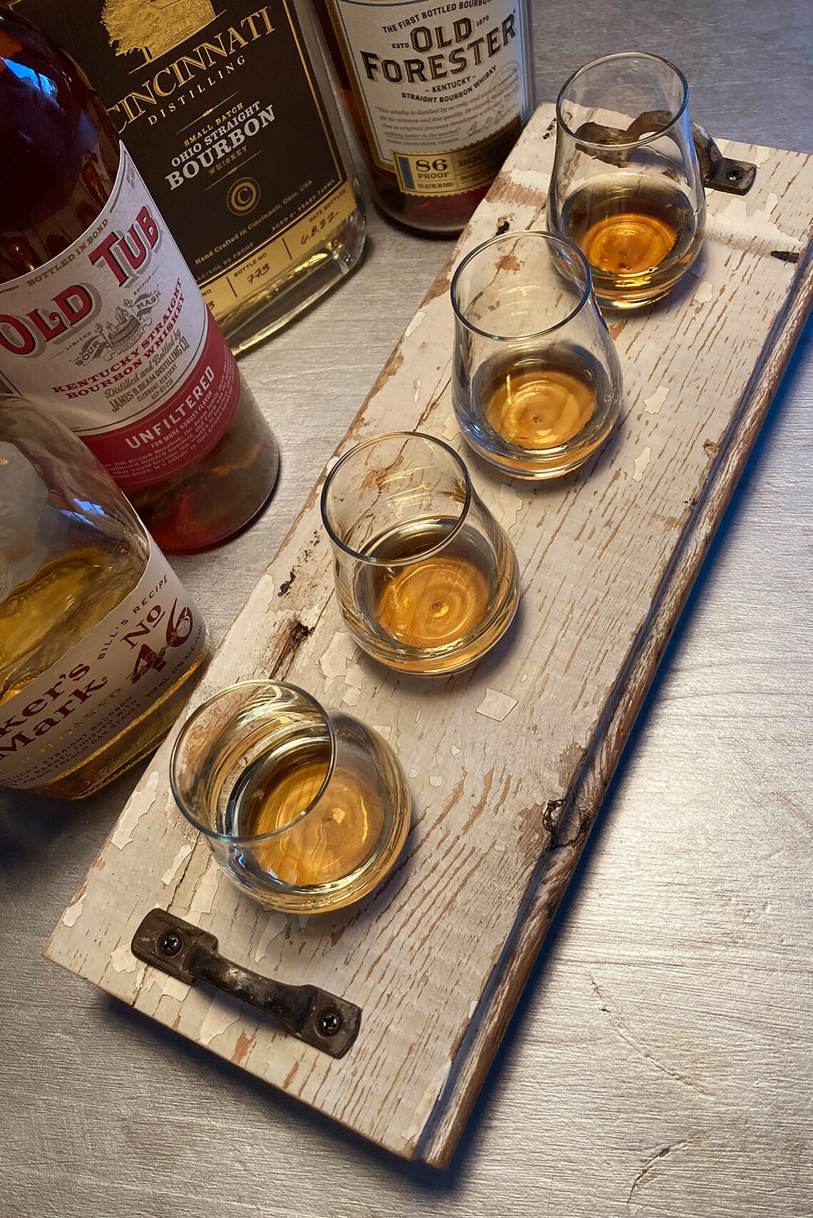 Whiskey Tasting Flight Board - Reclaimed Barn Wood for Bourbon and ...
