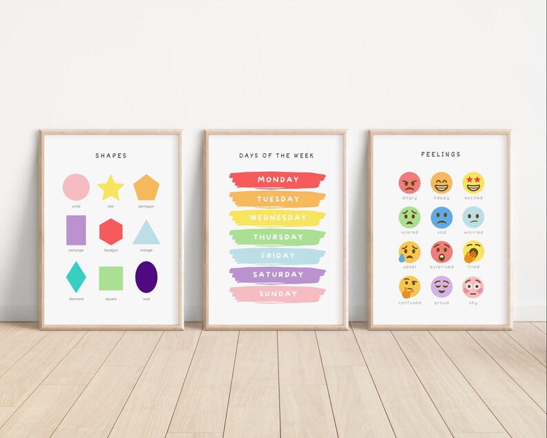 Set of Educational Posters for Kids 8 Educational Playroom Print ...