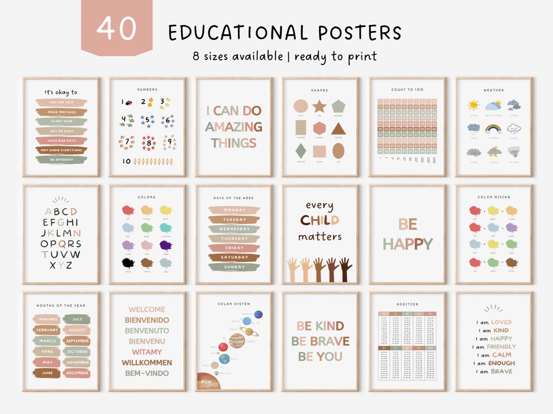 40 Educational Posters Neutral Playroom Decor Printable Montessori ...