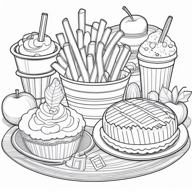 Level 4 of Foodie Fun Coloring Pages: 25 Digital Coloring Pages of Food ...