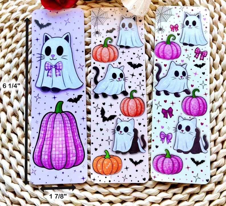 Halloween Bookmarks Set of 6: Black Cat Ghost, Mirror Ball Pumpkins ...