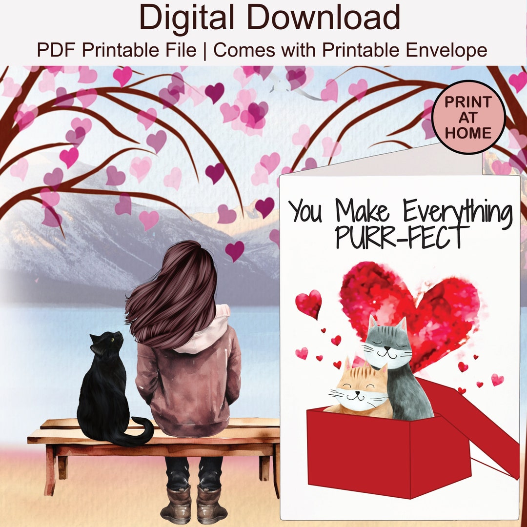 Printable Cat Lover's Valentine Card DIY Anniversary Card Instant ...