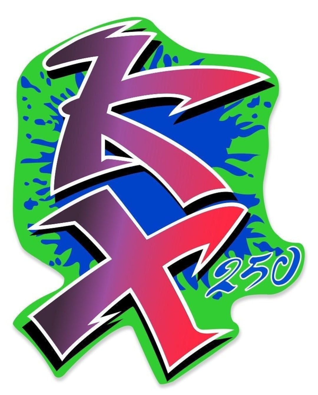 Kawasaki KX 250 Radiator Shroud Retro Vinyl Sticker Enlarged 7.87" X 9. ...