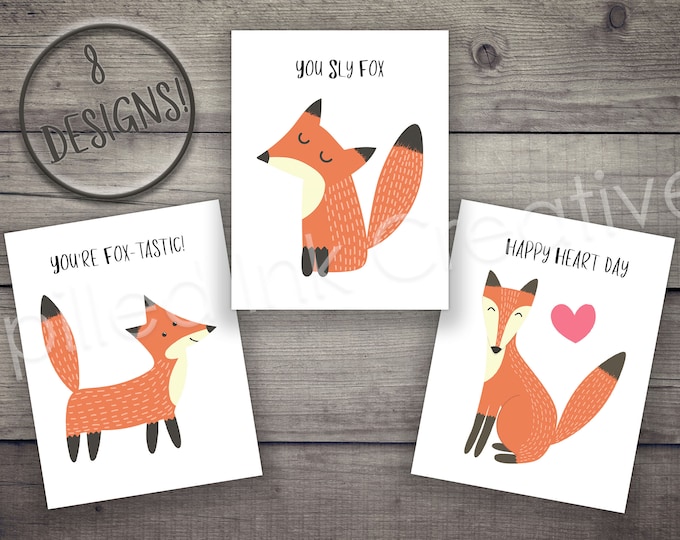 Printable Fox Valentines Card for Kids, Cute Forest Animal Valentines ...