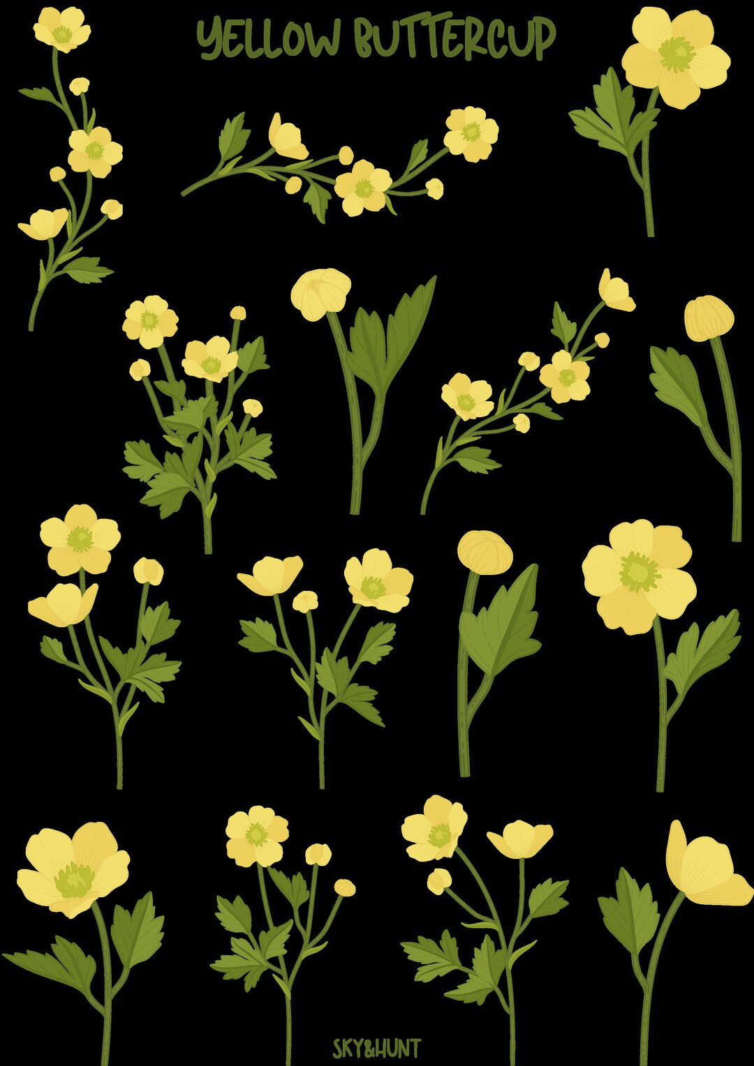 Flowers Sticker Sheet Yellow Buttercup Nature Stickers - Etsy