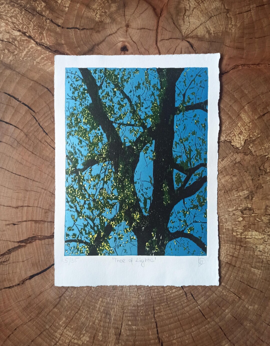 Woodblock Print 'tree of Lights' Original Woodcut Color Reduction Print ...