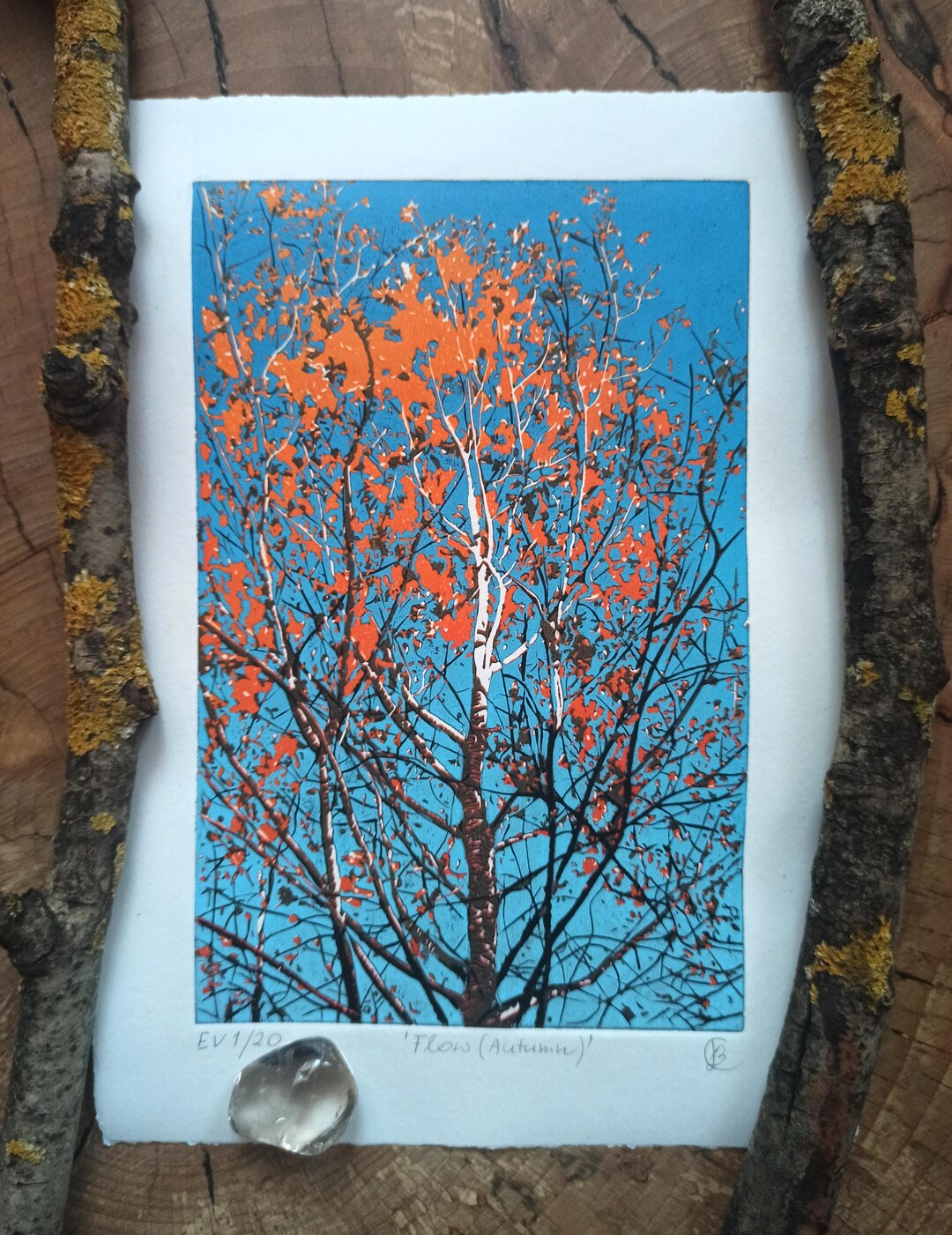 Original Linocut Print 'flow autumn' Unique Colour Reduction Limited ...