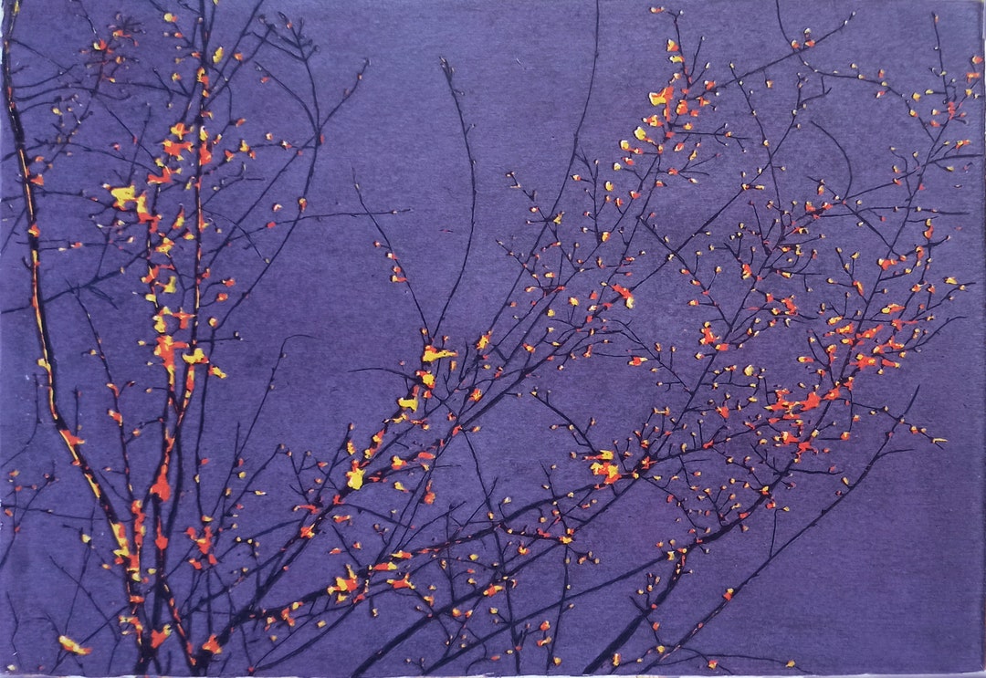 Original Woodblock Print 'spring Burn' Woodcut Color Reduction Print ...