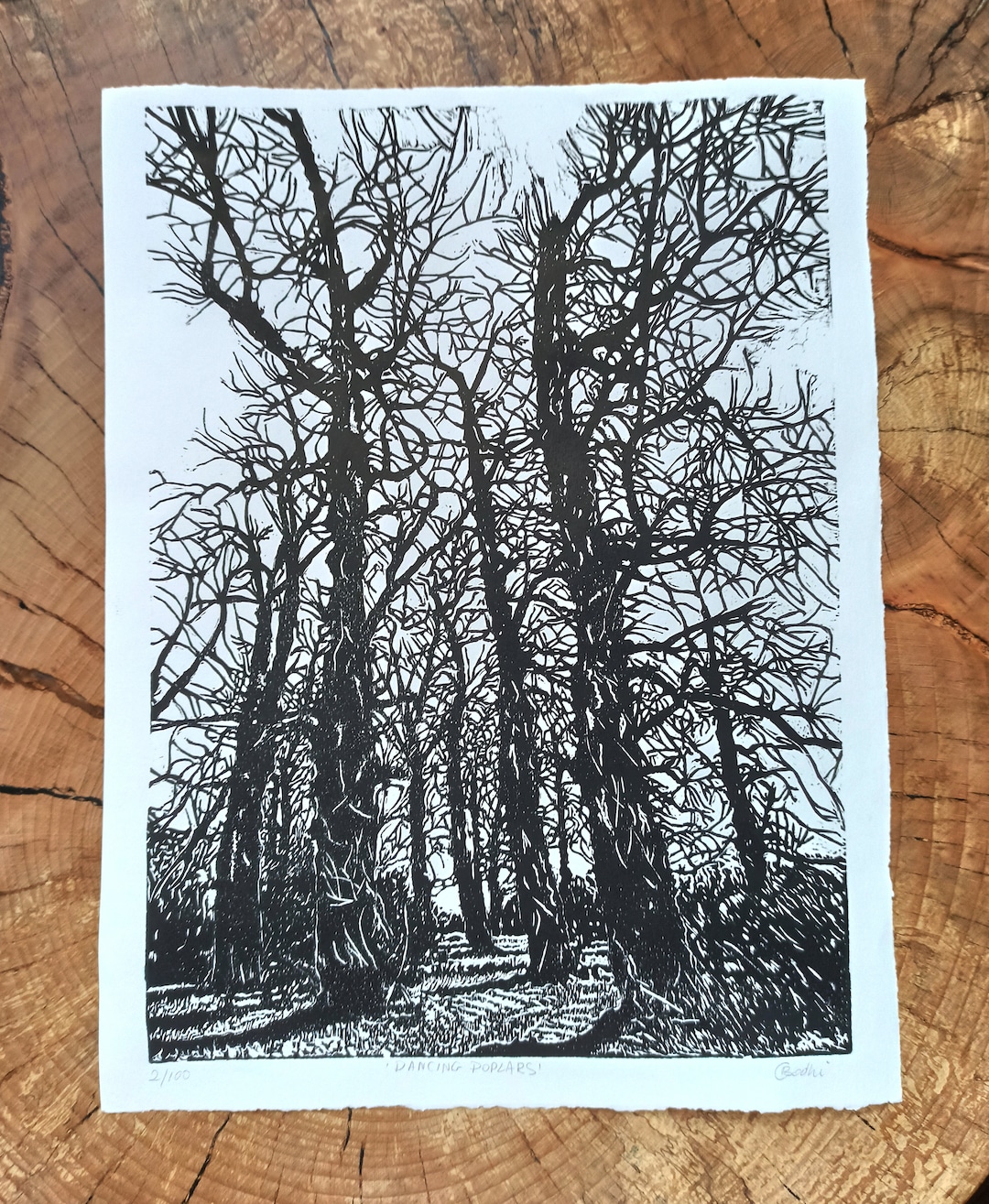 Original Linocut Print 'dancing Poplars' Handmade Relief Print Limited ...