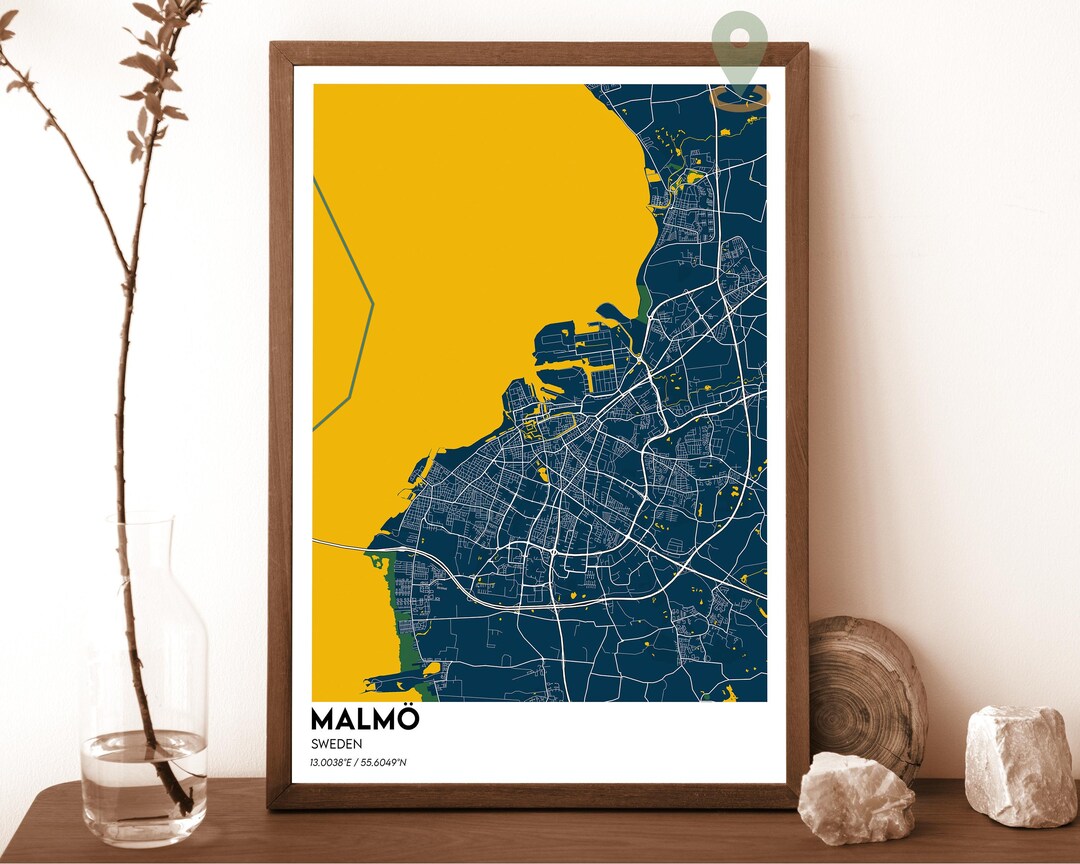 Malmo Map, Malmo Map Print, Malmo Personalized Map, Malmo Wall Art ...