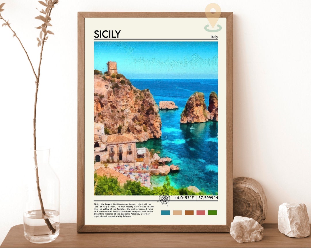 Sicily Print, Vintage Poster, Sicily Wall Art, Sicily Digital Poster ...