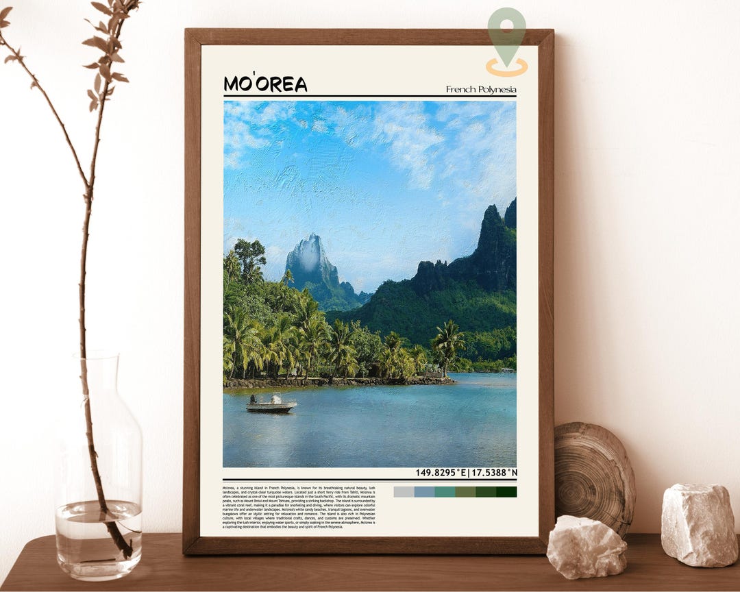 Mo’orea Map, Mo’orea Map Print, Mo’orea Wall Art, Mo’orea Travel Poster ...