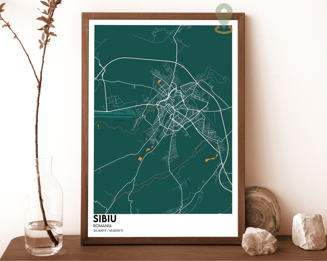 Sibiu Map , Sibiu Map Print, Sibiu City Map, Sibiu Wall Art, Sibiu ...