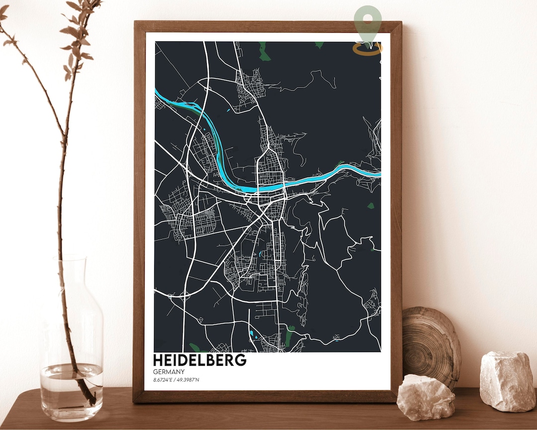 Mapa de Heidelberg, Impresión de mapas de Heidelberg, Mapa ...