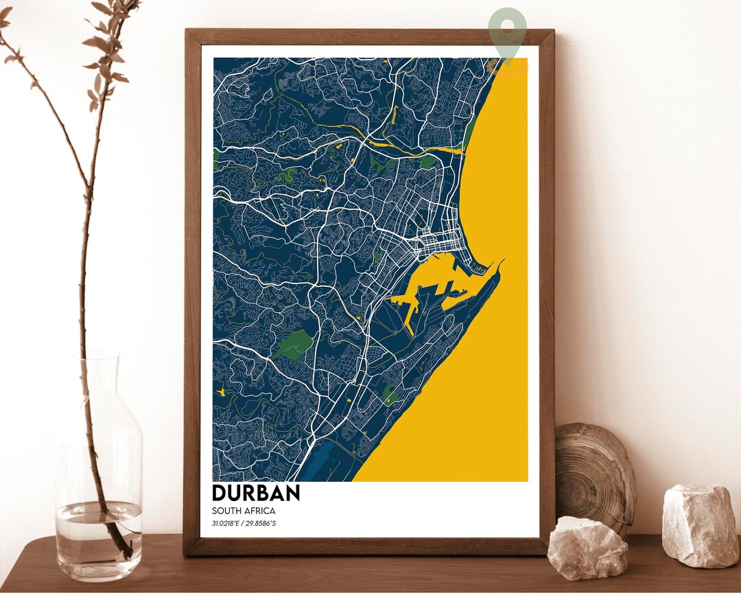 Durban City Map, Durban Map Print, Durban Personalized Map, Durban Wall ...