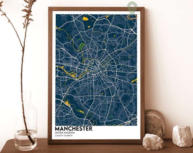 Manchester Map Art Print Manchester Wall Map Poster Manchester City Map ...
