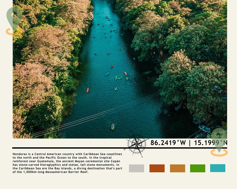 Honduras Print Vintage Poster Honduras Wall Art Honduras - Etsy