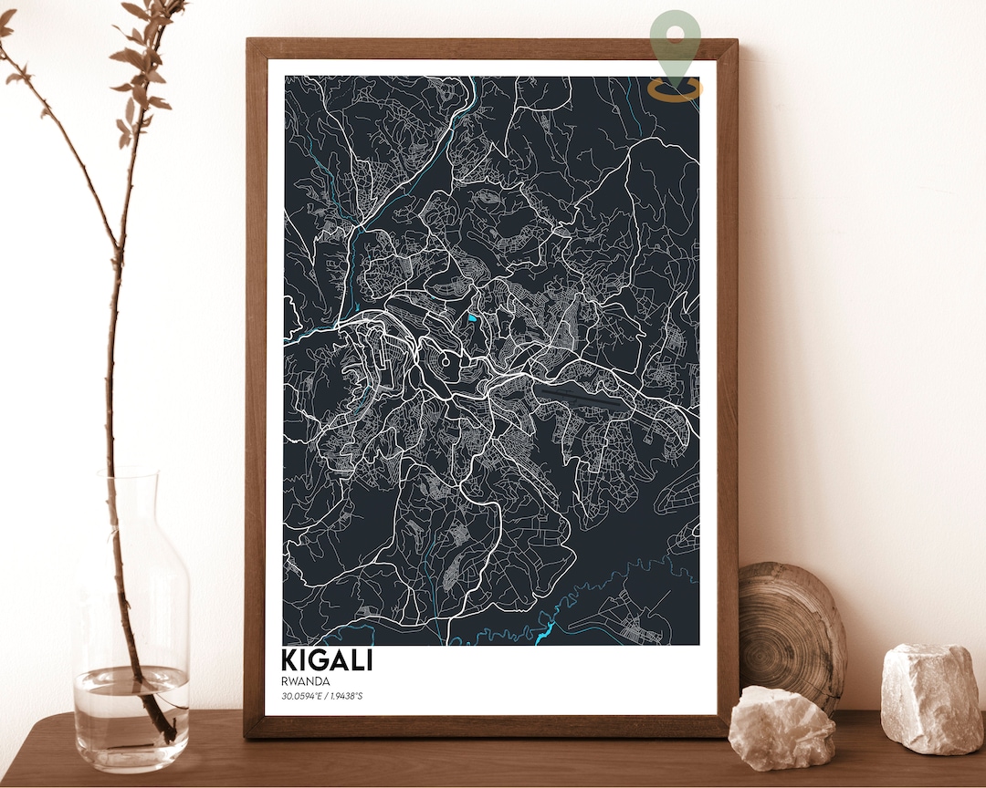 Kigali Karte, Kigali Karte drucken, Kigali personalisierte Karte ...