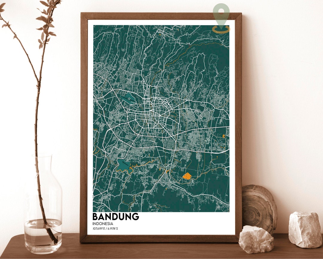 Bandung Map, Bandung Map Print, Bandung Personalized Map, Bandung Wall ...