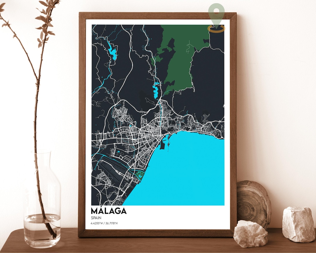 Malaga Map, Malaga Map Print, Malaga Wall Art, Malaga Travel Poster ...