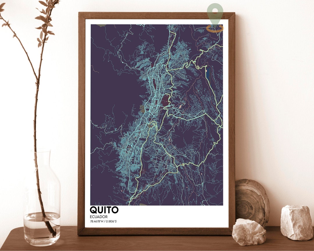 Mapa de Quito, impressão de mapa de Quito, mapa personalizado de Quito, arte de parede de Quito ...